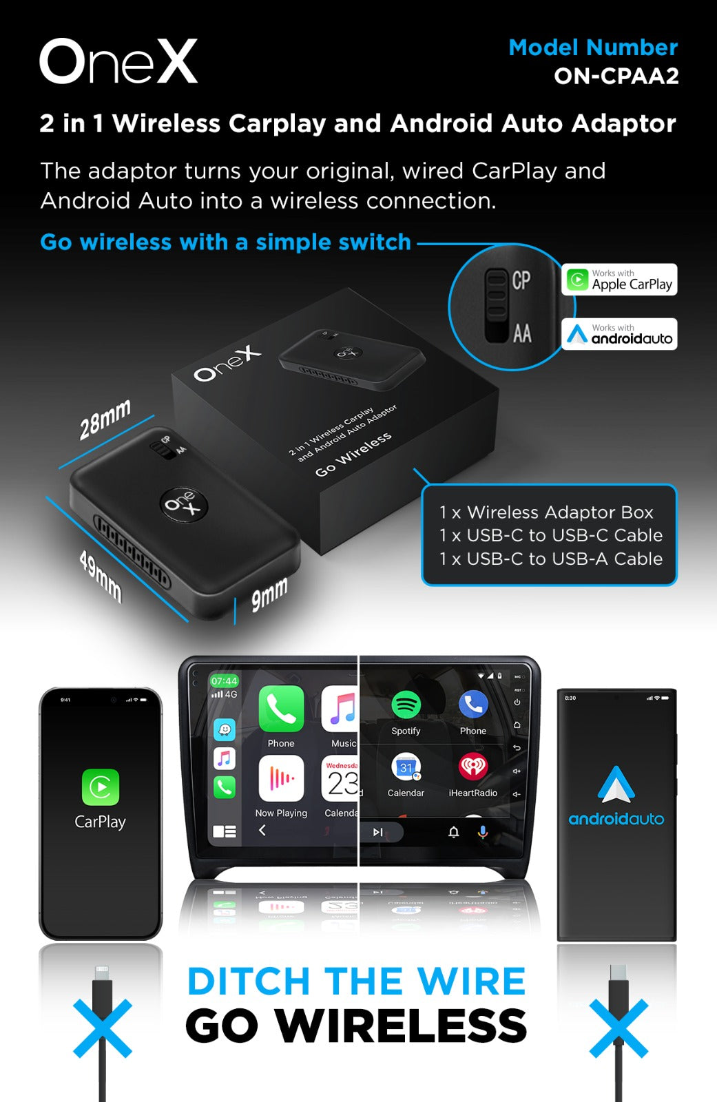 OneX 2 in 1 Wireless Car Play and Android Auto Adaptor ON-CPAA2 ...